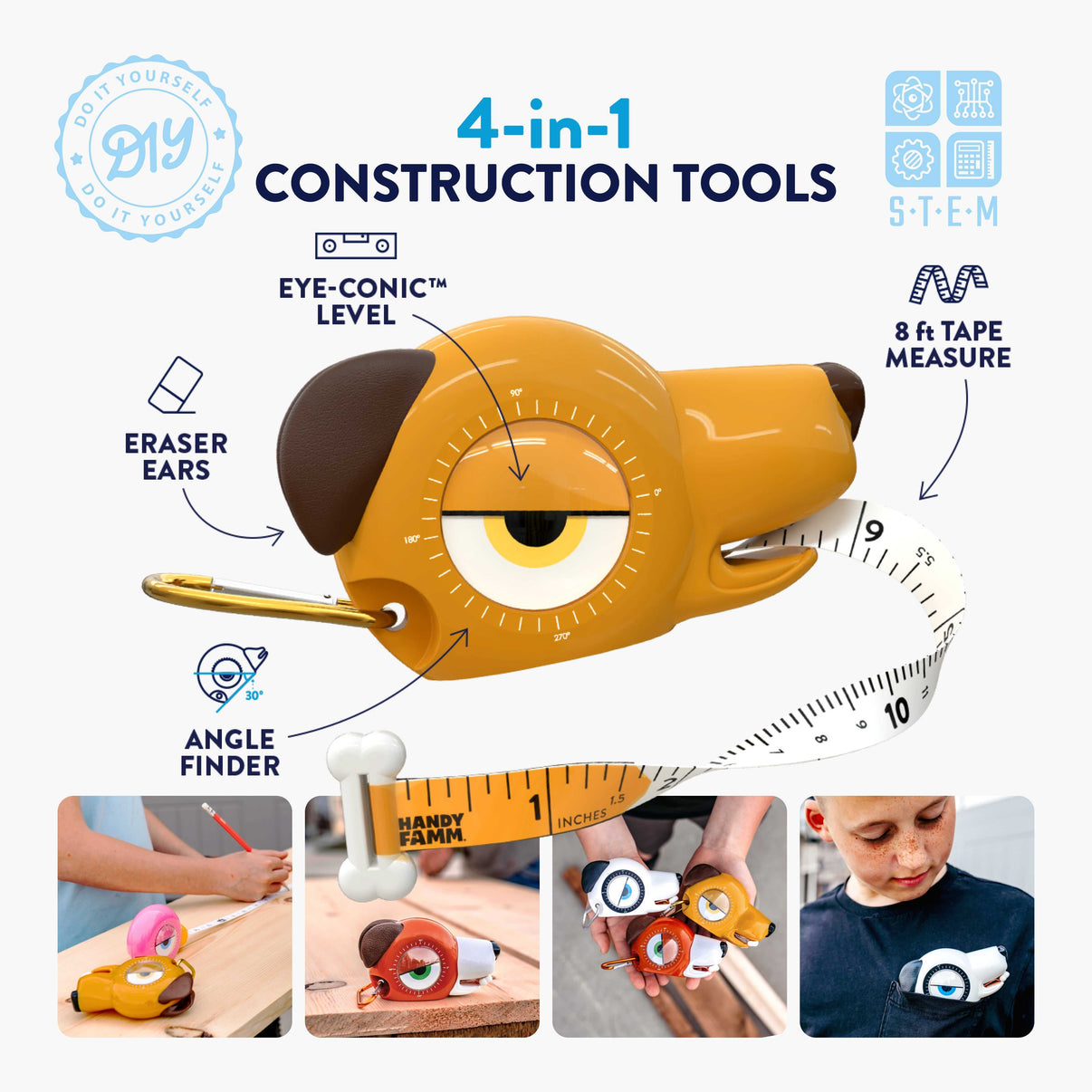 4-in-1 STEM Starter Tool | Kids Dog Tape Measure – HandyFamm