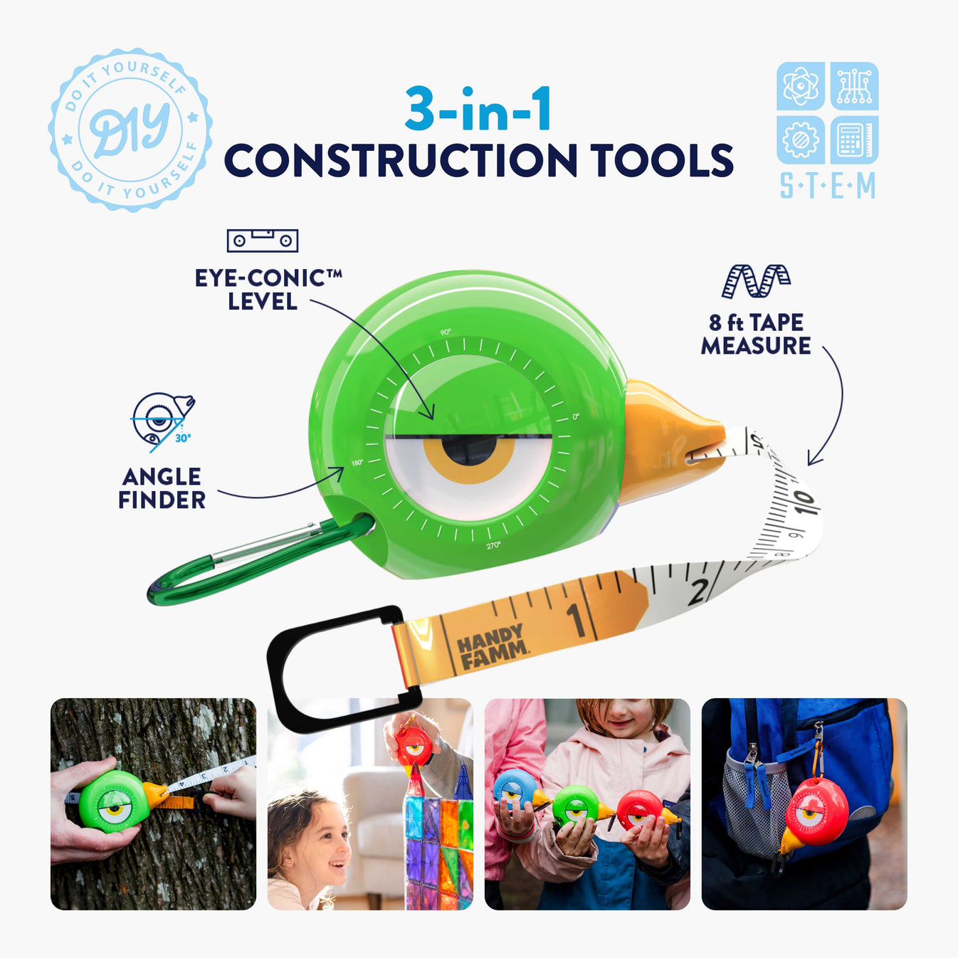 3-in-1 STEM Tool | Green Bird Tape Measure For Kids – HandyFamm